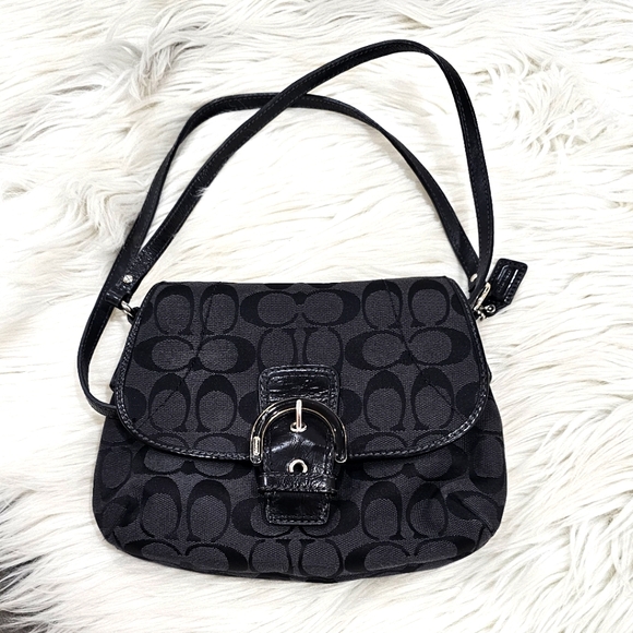 Coach | Bags | Coach Black Monogram Fold Over Canvas And Leather ...